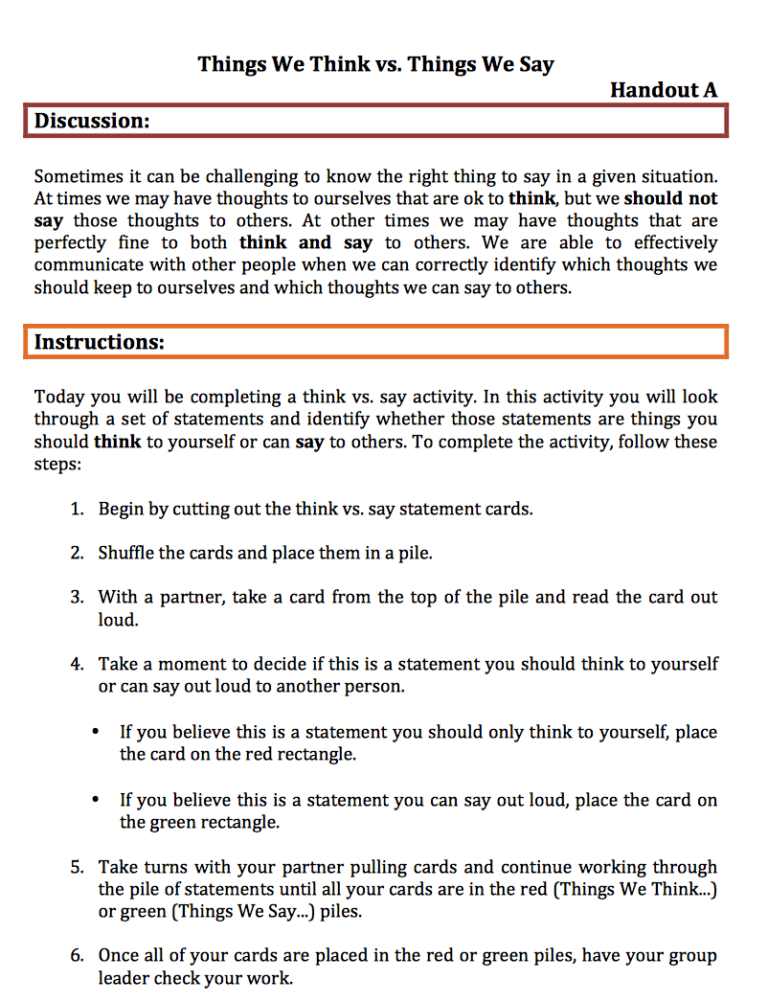 Think vs. Say – Hub For Helpers